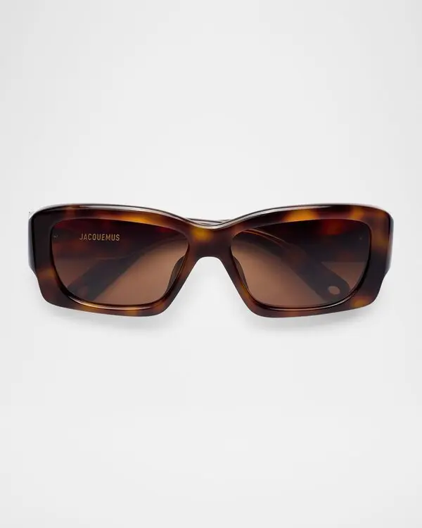 Jacquemus Croisière Rectangle Sunglasses - Tort Shell Silver Brown