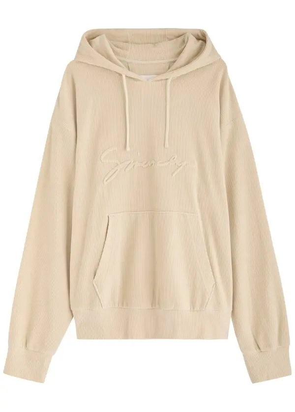 Givenchy Logo Hooded Ribbed Velvet Sweatshirt - Sand