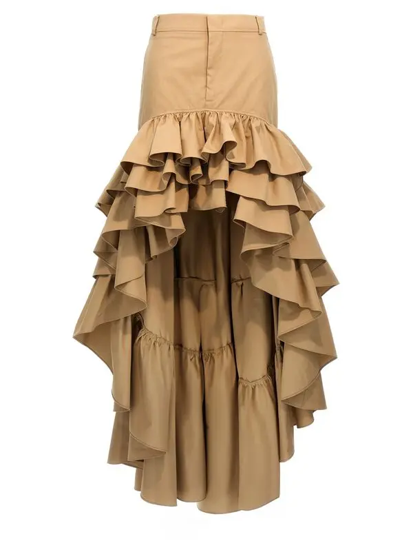 Moschino Asymmetrical Ruffled Canvas Skirt - Beige