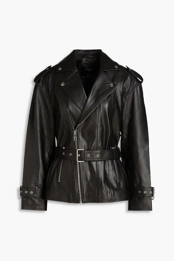 Maje Belted Leather Biker Jacket