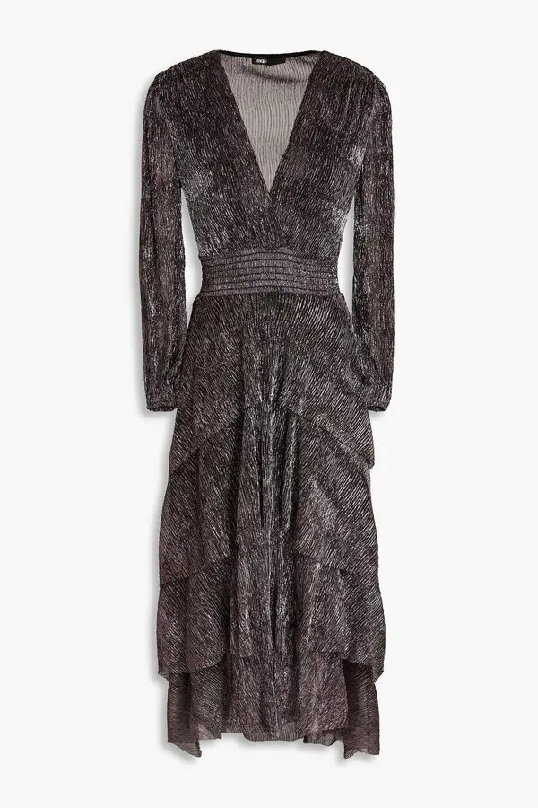 Maje Ruffled Lamé Midi Dress