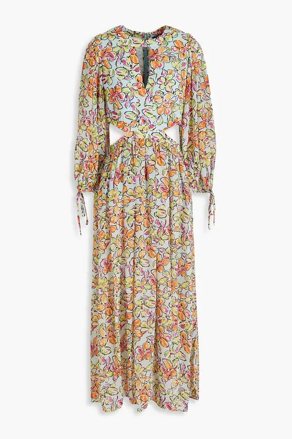 Maje Cutout Floral-print Georgette Midi Dress