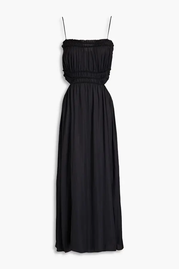Maje Cutout Shirred Satin Midi Dress