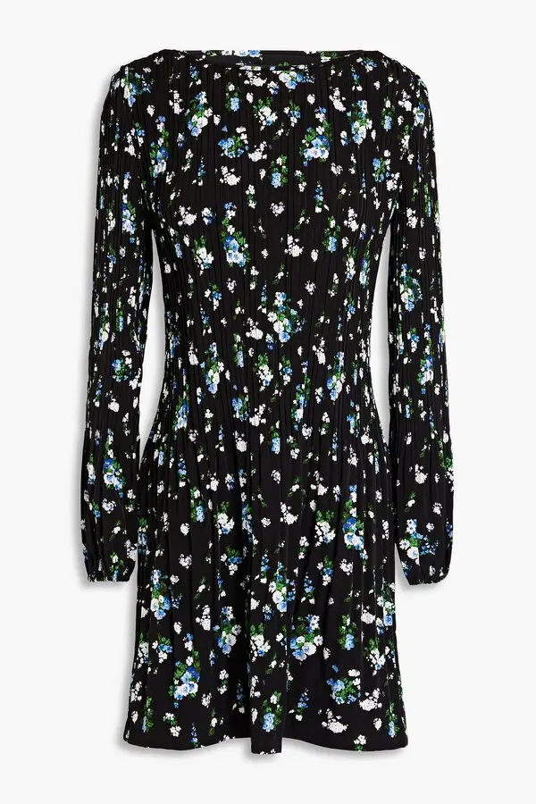 Maje Floral-print Plissé Crepe Mini Dress - Black