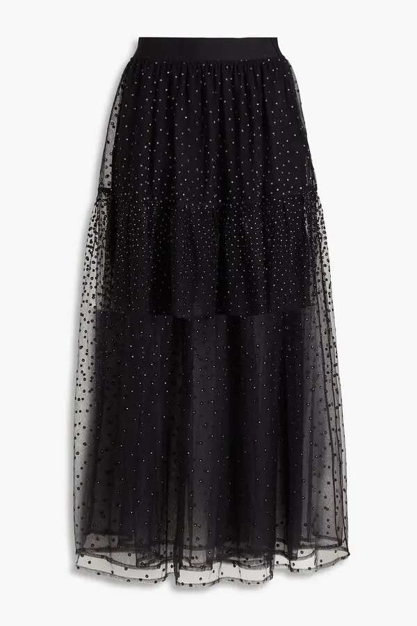 Maje Glittered Flocked Tulle Maxi Skirt