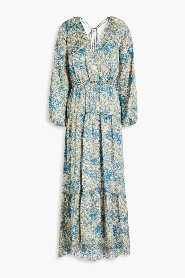 Maje Tiered Printed Satin Midi Dress