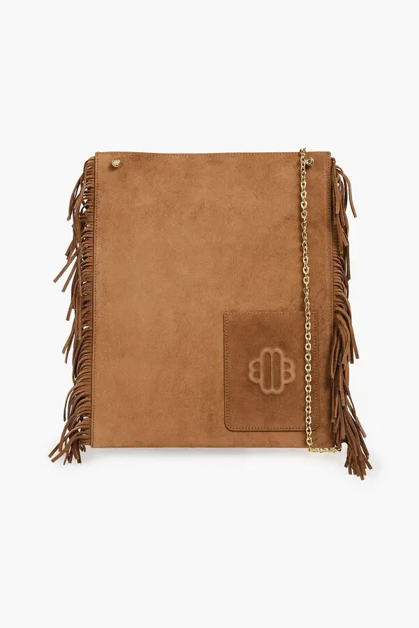 Maje Fringed Suede Shoulder Bag