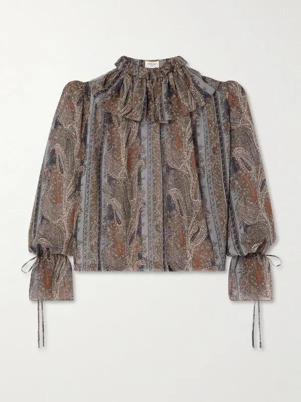 Saint Laurent Ruched Paisley-print Silk Blouse - Multi