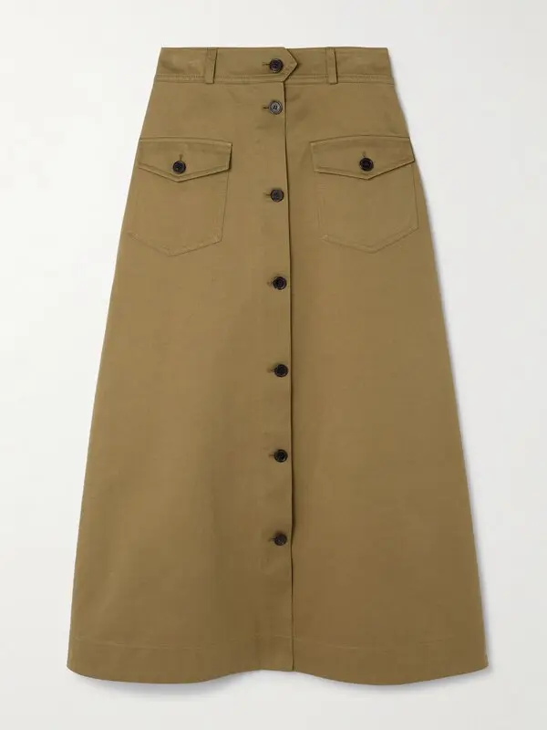 Saint Laurent Cotton-twill Midi Skirt - Neutrals
