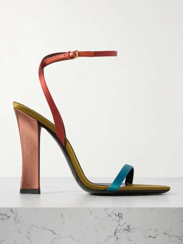 Saint Laurent Dominique Color-block Satin Sandals - Metallic