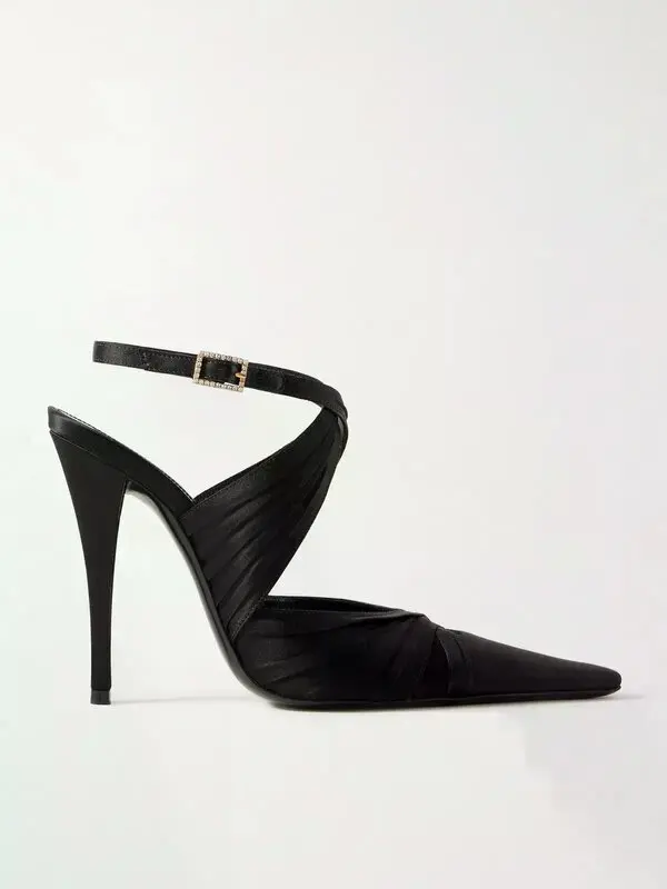 Saint Laurent Véronique Crystal-embellished Satin Pumps