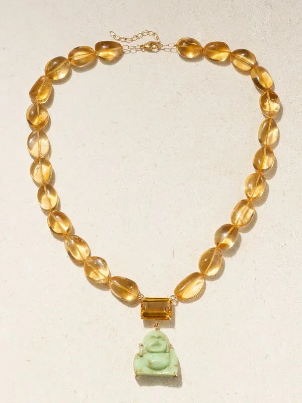 Jia Jia Happy Buddha Citrine, And Chrysoprase Pendant Necklace