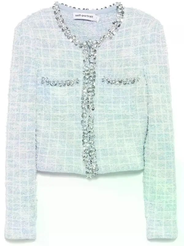 SELF-PORTRAIT Checked Cardigan - Blue
