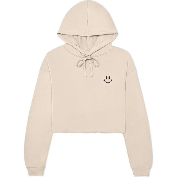 DALIX Smile Face Cropped Hoodie - Heather Dust