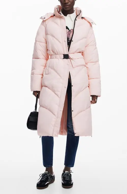Desigual Hooded Quilted Longline Coat