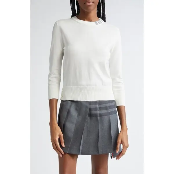 Thom Browne Jersey Stitch Three-quarter Sleeve Sweater - White