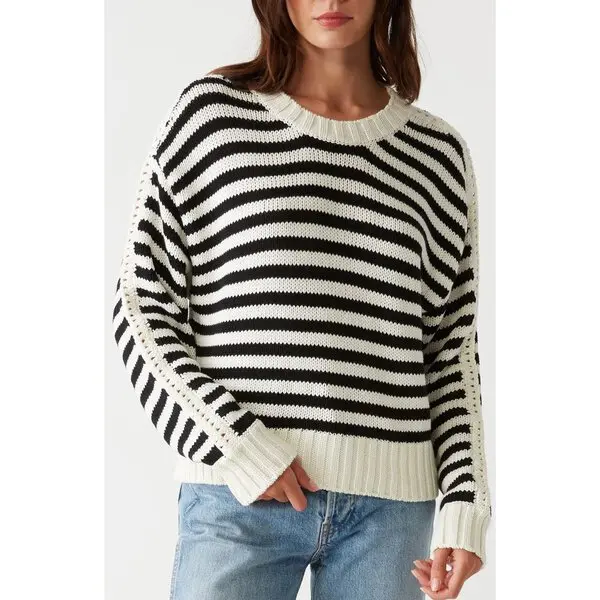 Michael Stars Merle Stripe Cotton Blend Sweater - Black