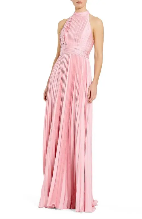 Mac Duggal Pleated Sleeveless Halter Gown