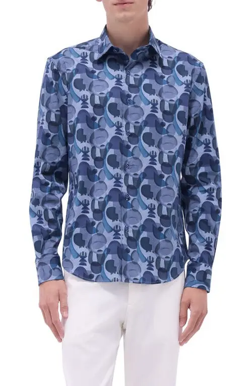 Bugatchi Julian Shaped Fit Stretch Cotton Button-up Shirt - Cobalt