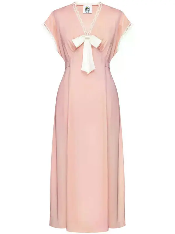 Sleeper Bow-detailing Satin Midi Dress - Pink
