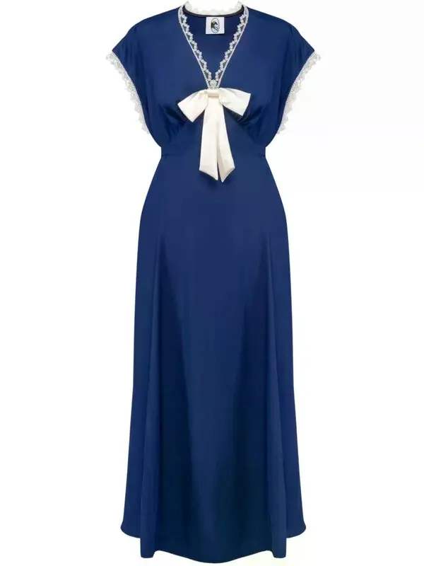 Sleeper Satin Midi Dress With Bow Detailing - Blue
