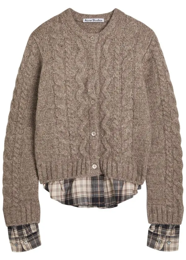 Acne Studios Plaid Shirt-effect Brushed Wool-blend Cardigan - Light Brown