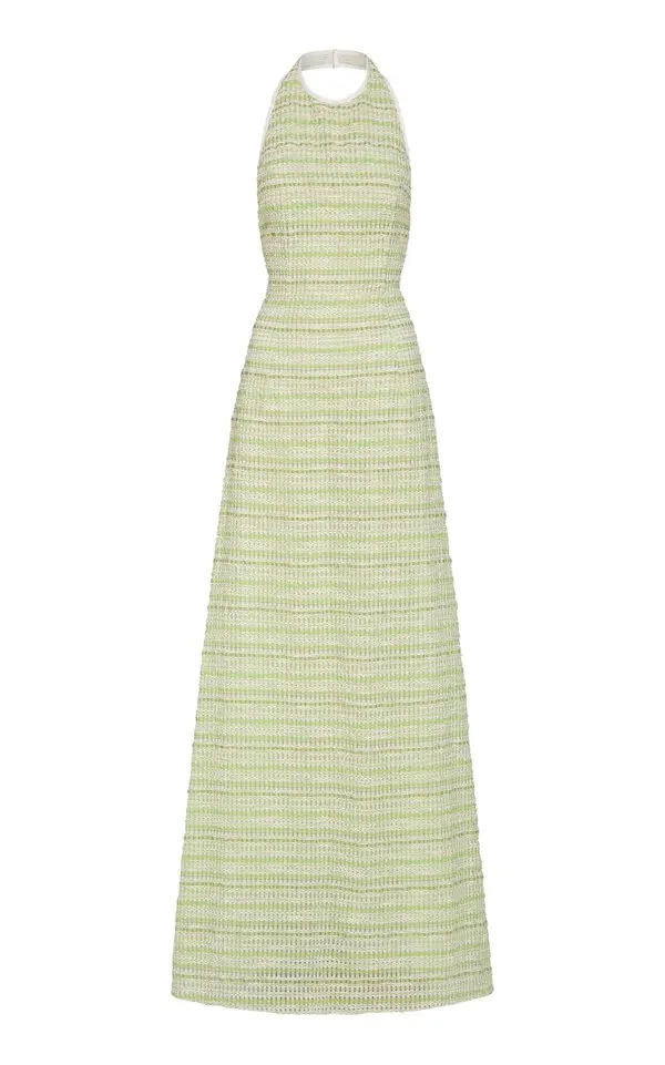 MARKARIAN Sahara Striped-organza Halter Gown