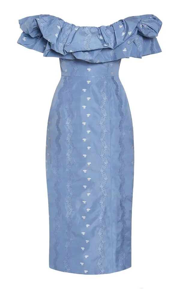 MARKARIAN Polly Off-the-shoulder Ruffled Taffeta Midi Dress