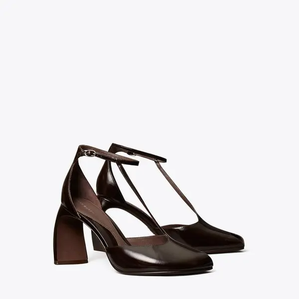 Tory Burch Peep-toe T-strap Heeled Sandal - Deep Brown