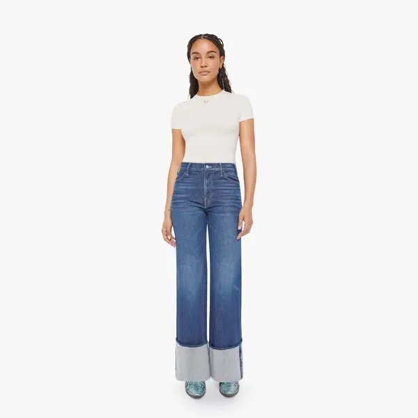 MOTHER The Lil Hustler Roller Sneak Cuff And Riffs Petites Wide Leg Jeans