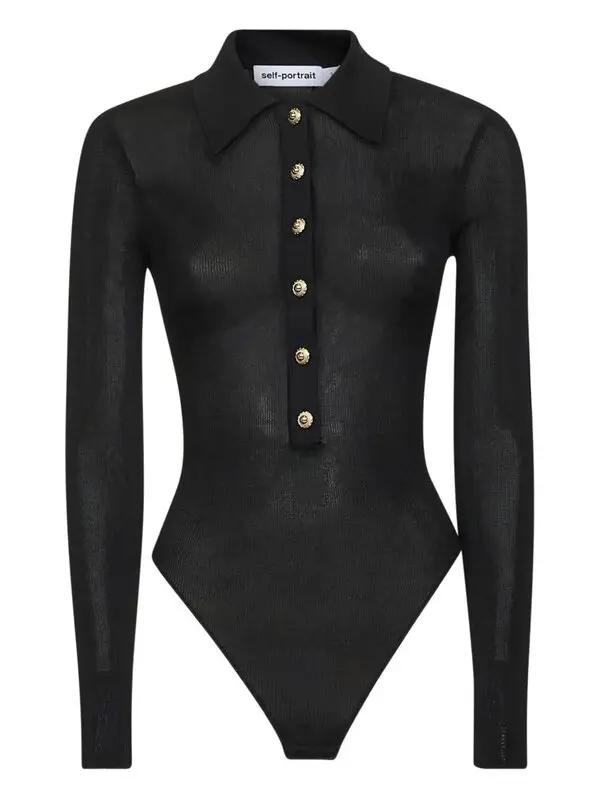 SELF-PORTRAIT Bodysuit With Collar And Front Buttons