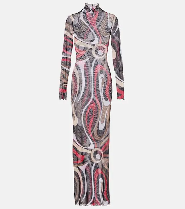 Emilio Pucci Printed Tulle-trimmed Jersey Maxi Dress