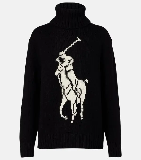 Ralph Lauren Logo Wool Turtleneck Sweater - Black