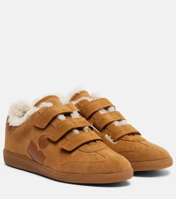 Isabel Marant Beth Shearling-trimmed Suede Sneakers