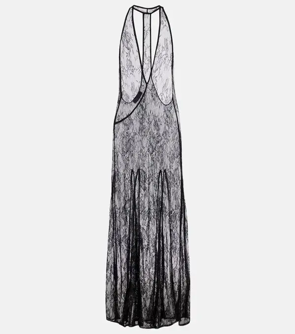 ADRIANA DEGREAS Sheer Open-back Lace Maxi Dress