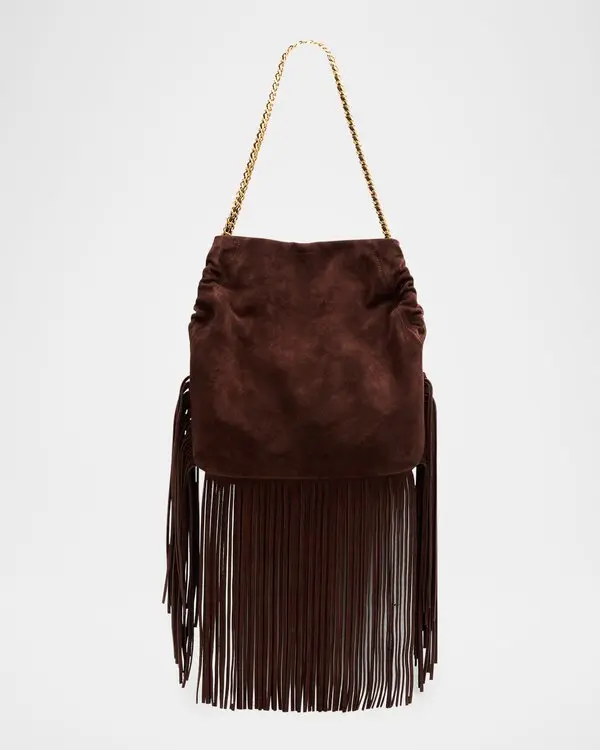Veronica Beard Slouch Fringe-trim Suede Tote Bag