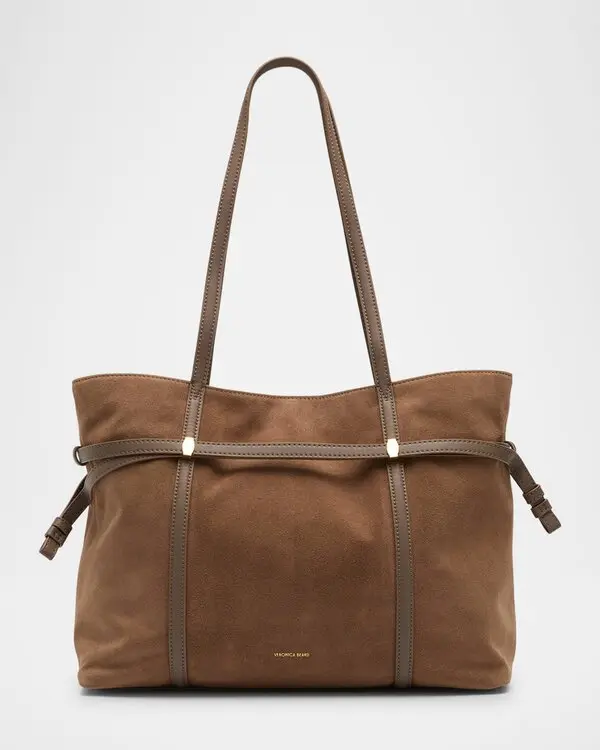 Veronica Beard Lasso Belted Suede Tote Bag - Bark