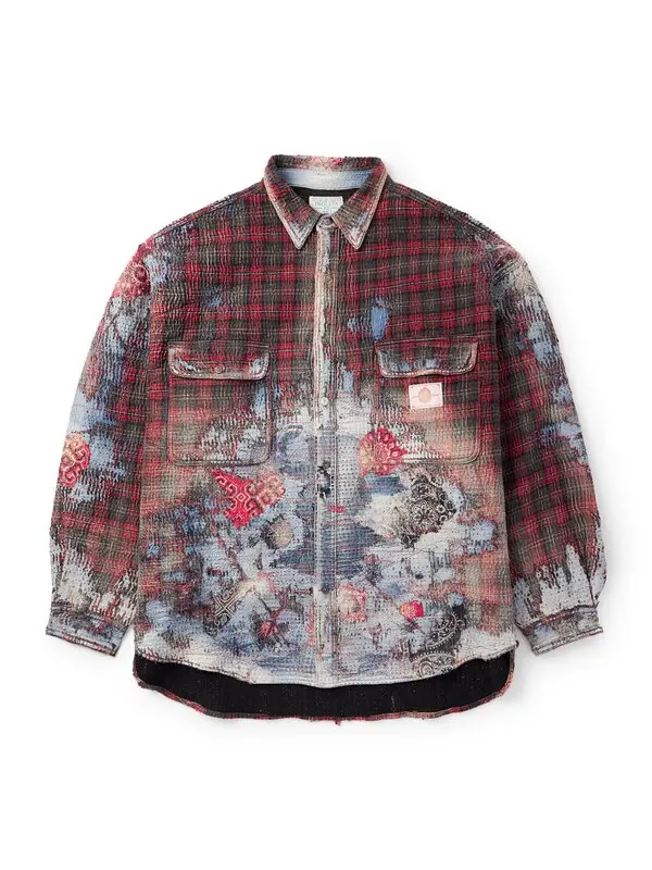 PROLETA RE ART Sashiko Distressed Patchwork Checked Cotton-flannel Overshirt