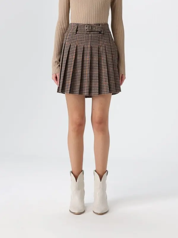Liu Jo Belted Plaid Pleated Skirt - Beige