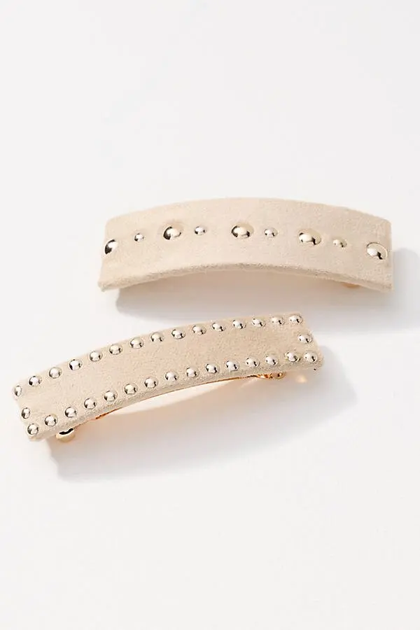 VIOLET & BROOKS Laurel Suede Barrettes, Set Of 2 - Cream