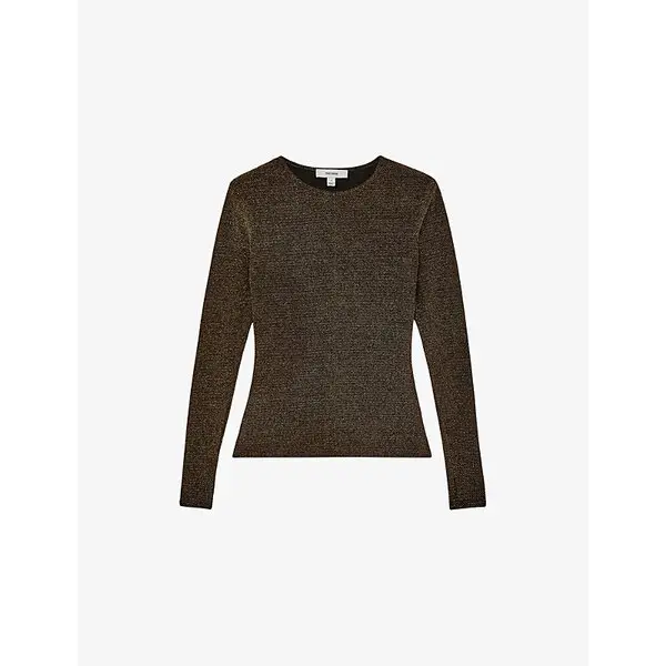 REISS Saraphina Metallic Stretch-knit Top - Gold