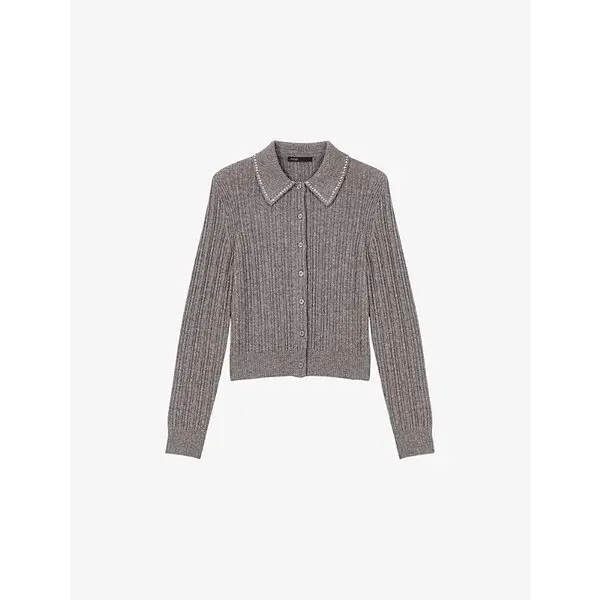Maje Rhinestone-collar Wool Cardigan