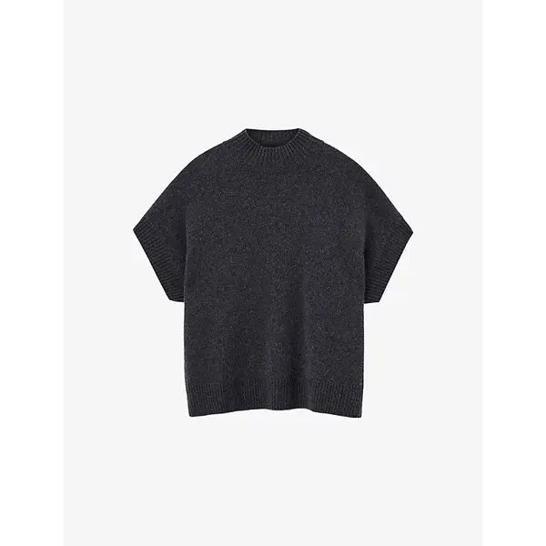 JOSEPH Short-sleeved Knitted Cashmere Top - Dark Smoke