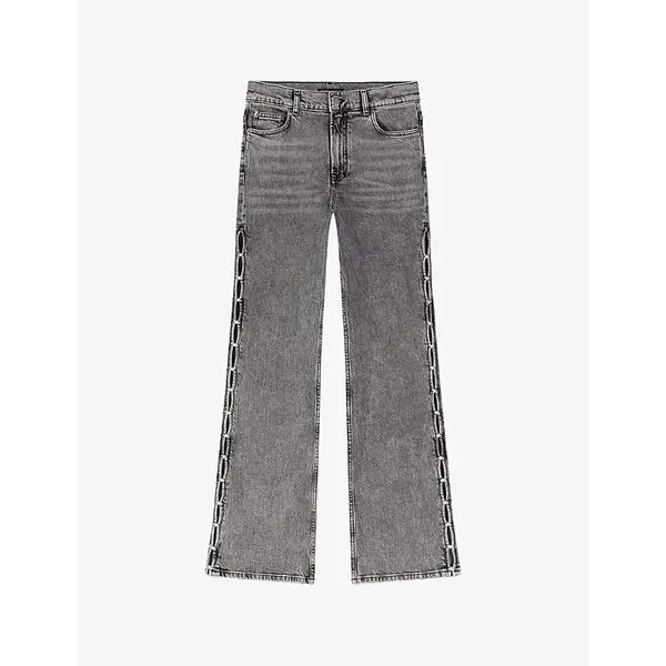 Maje Beaded Wide-leg Stretch-denim Jeans