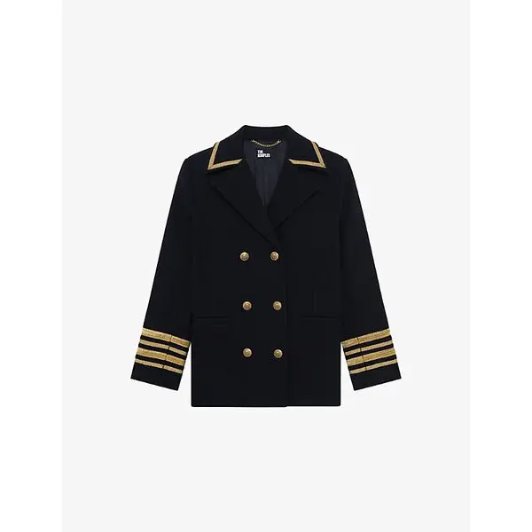 The Kooples Contrast-trim Double-breasted Wool-blend Coat