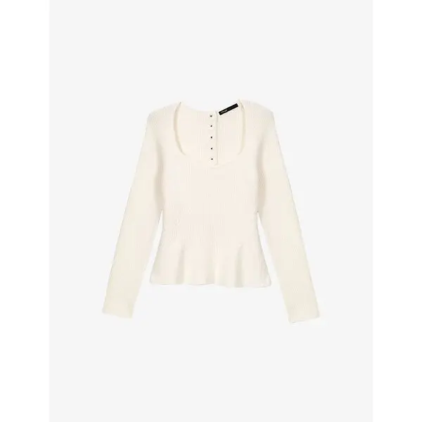 Maje Peplum Square-neck Stretch-knit Jumper