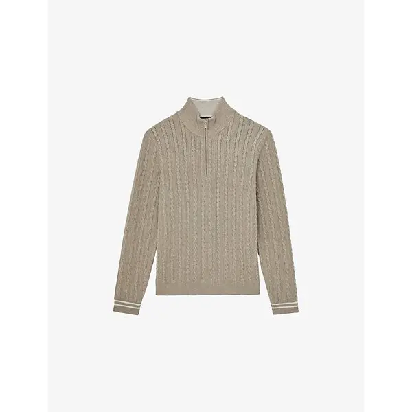 REISS Cable-knit Half-zip Jumper - Oatmeal Brown