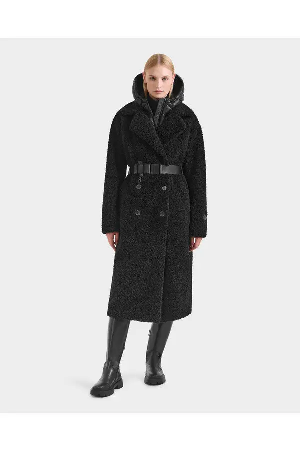 Rudsak Faux Fur Teddy Trench Coat - Black