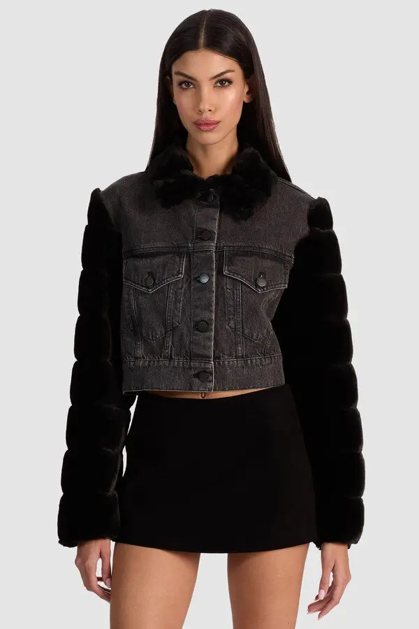 Alice + Olivia Jeff Faux Fur Denim Jacket