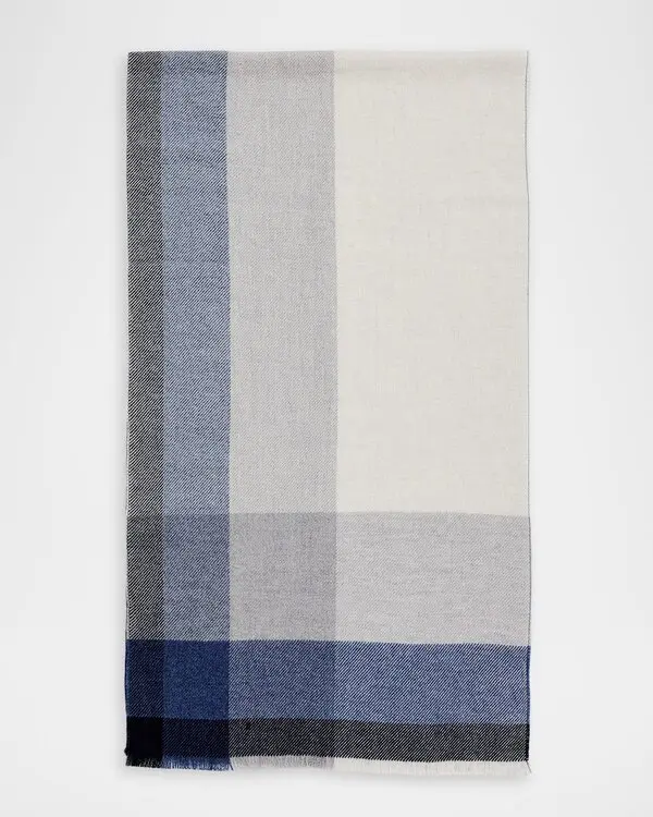 Brunello Cucinelli Uneven Plaid Wool-cashmere Scarf - Blue And Grey